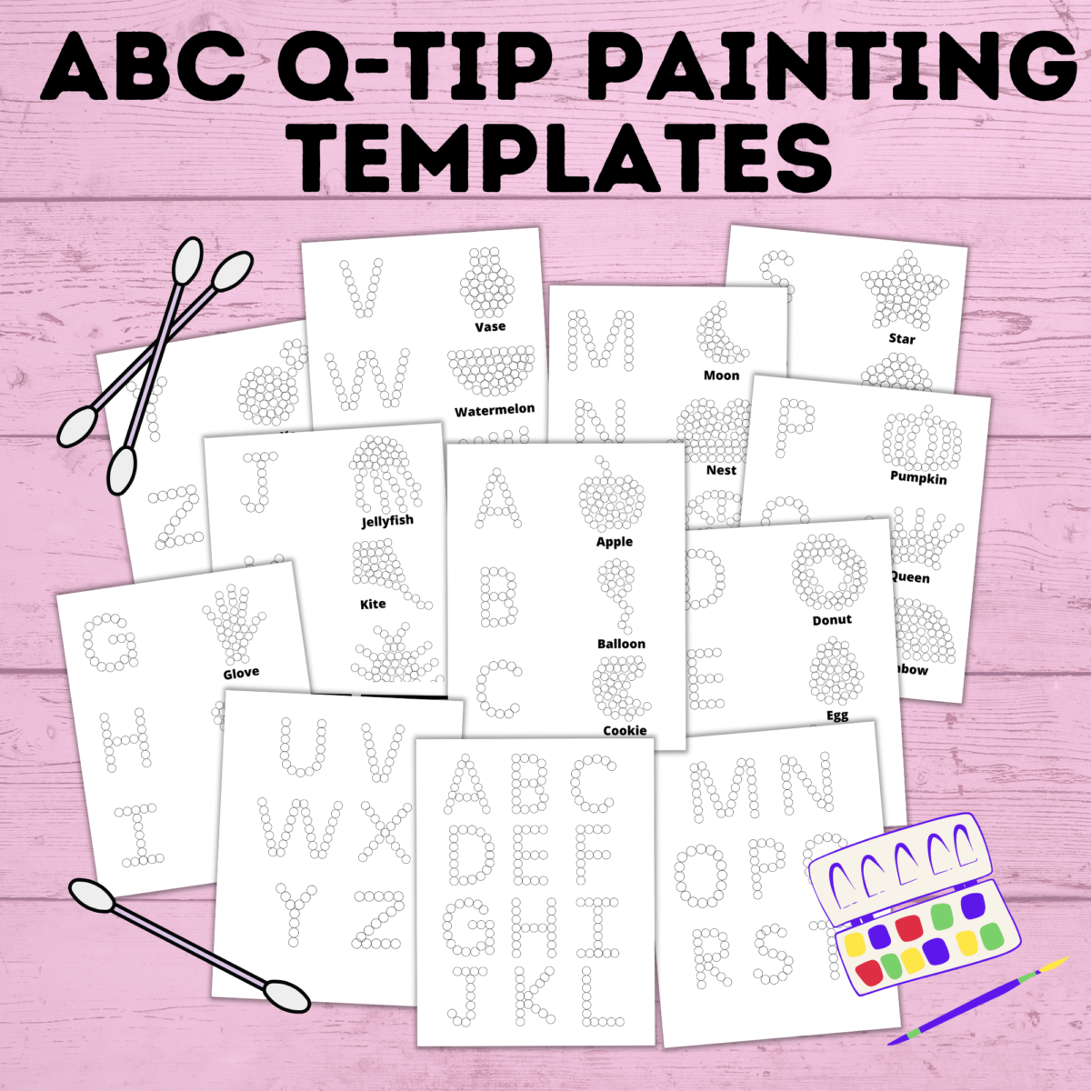 Q Tip Painting and Learning Activity for Toddlers with Free Printables