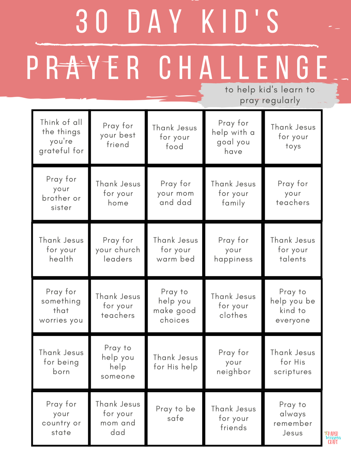 Prayer Chart Printable Including For Kids & a Monthly Calendar