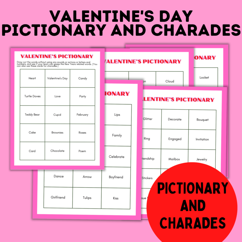 Valentine’s Day Charades with Word List For Kids