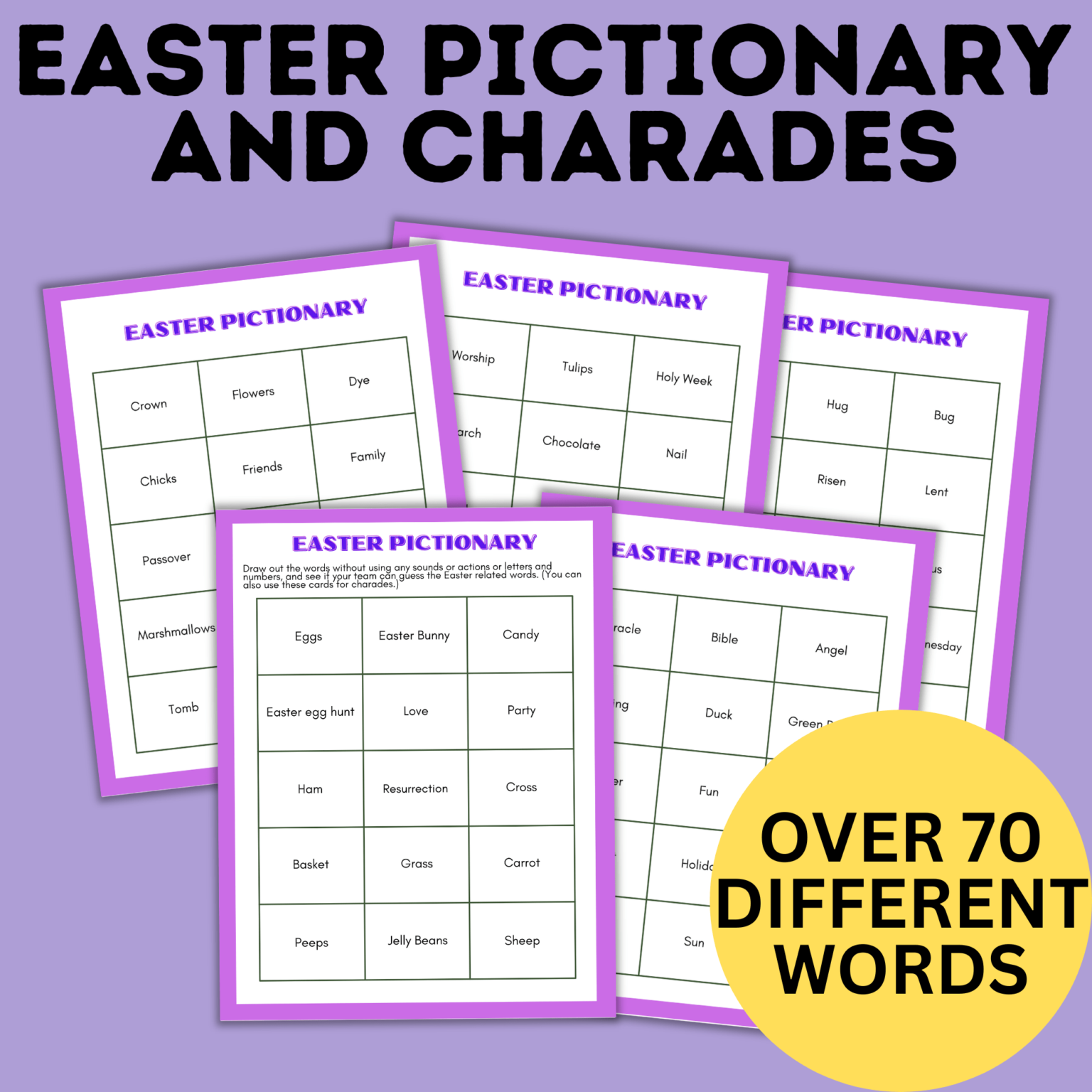 Easter Pictionary Word List Printable for Kids & Adults
