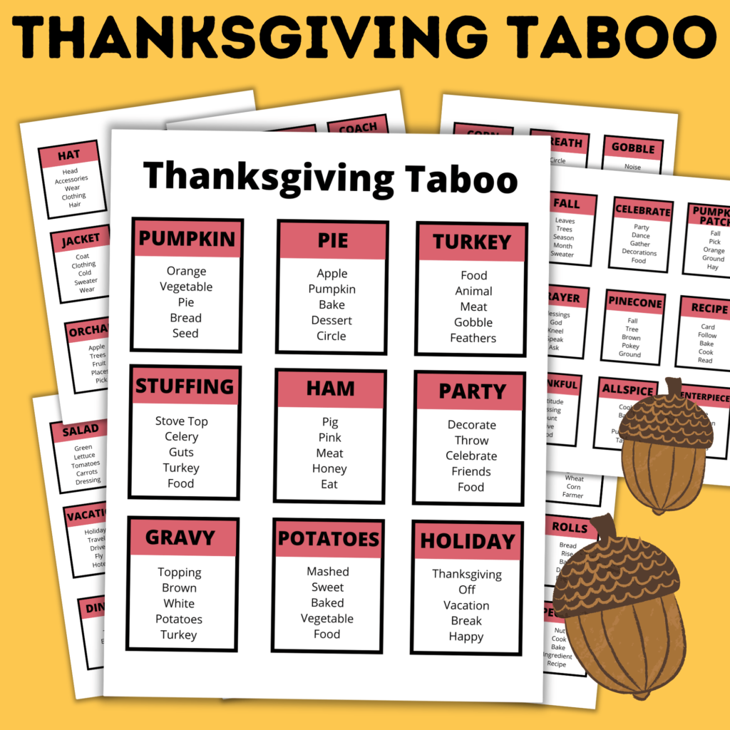Printable Thanksgiving Taboo Cards: A Fun Family Game - Paper Scissors ...