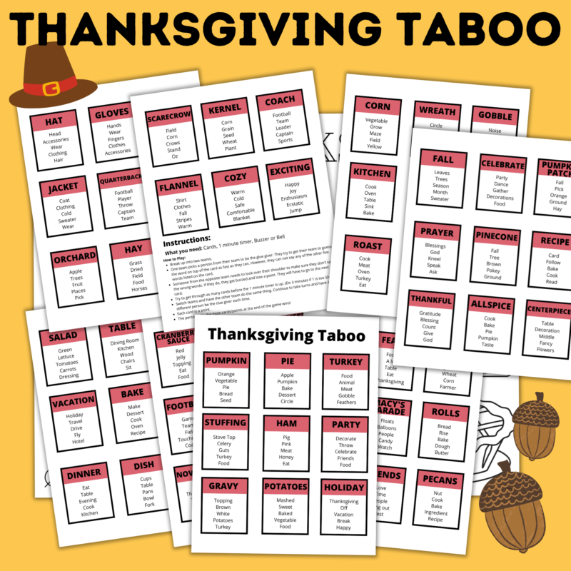 Printable Thanksgiving Taboo Cards: A Fun Family Game - Paper Scissors ...
