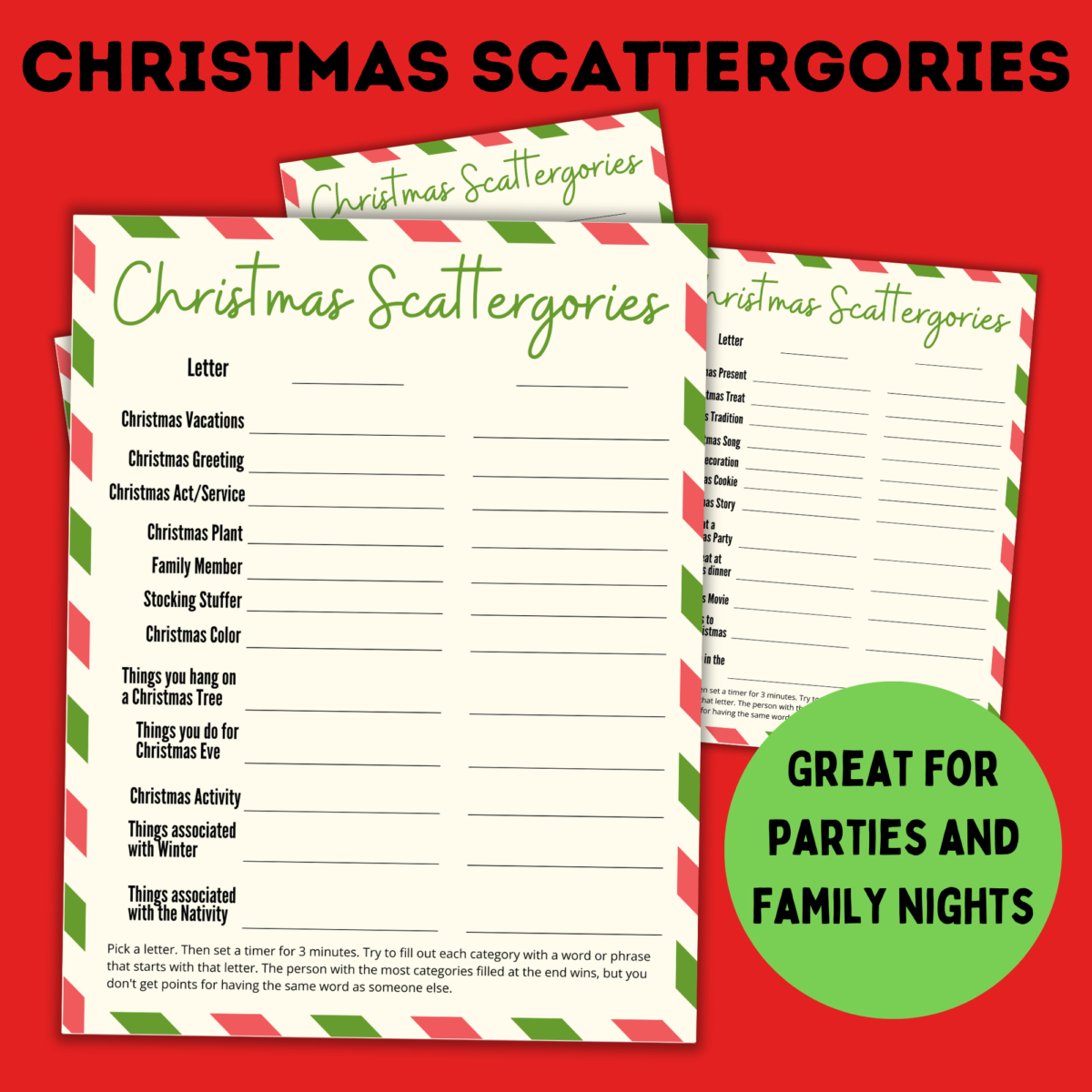 Christmas Scattergories Printable Game Sheets - Paper Scissors Craft
