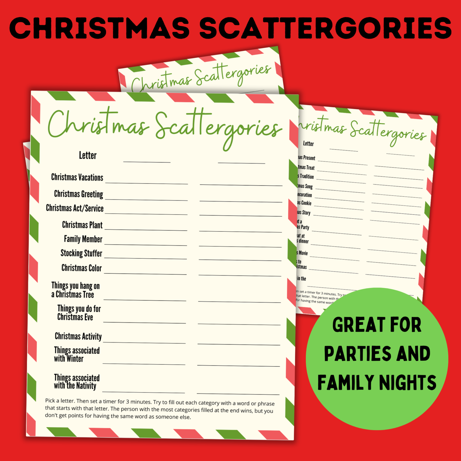 Christmas Scattergories Printable Game Sheets - Paper Scissors Craft
