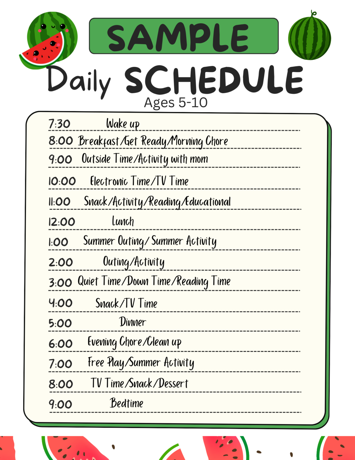 Free Printable Daily Summer Schedule for Kids Big & Small