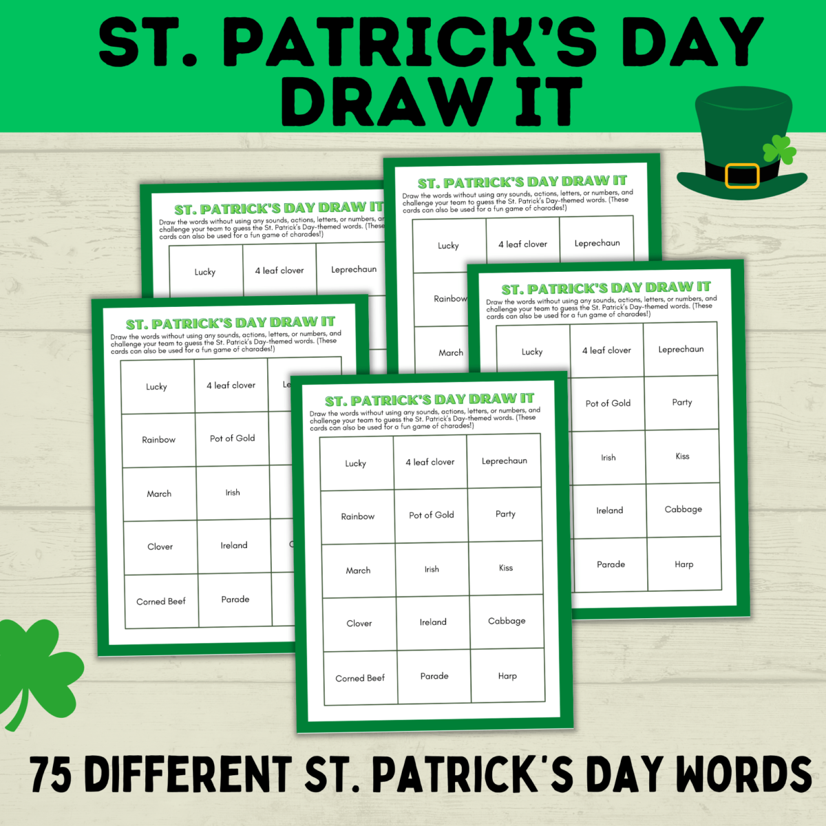Free Printable Creative St. Patrick’s Day Pictionary Words & Cards