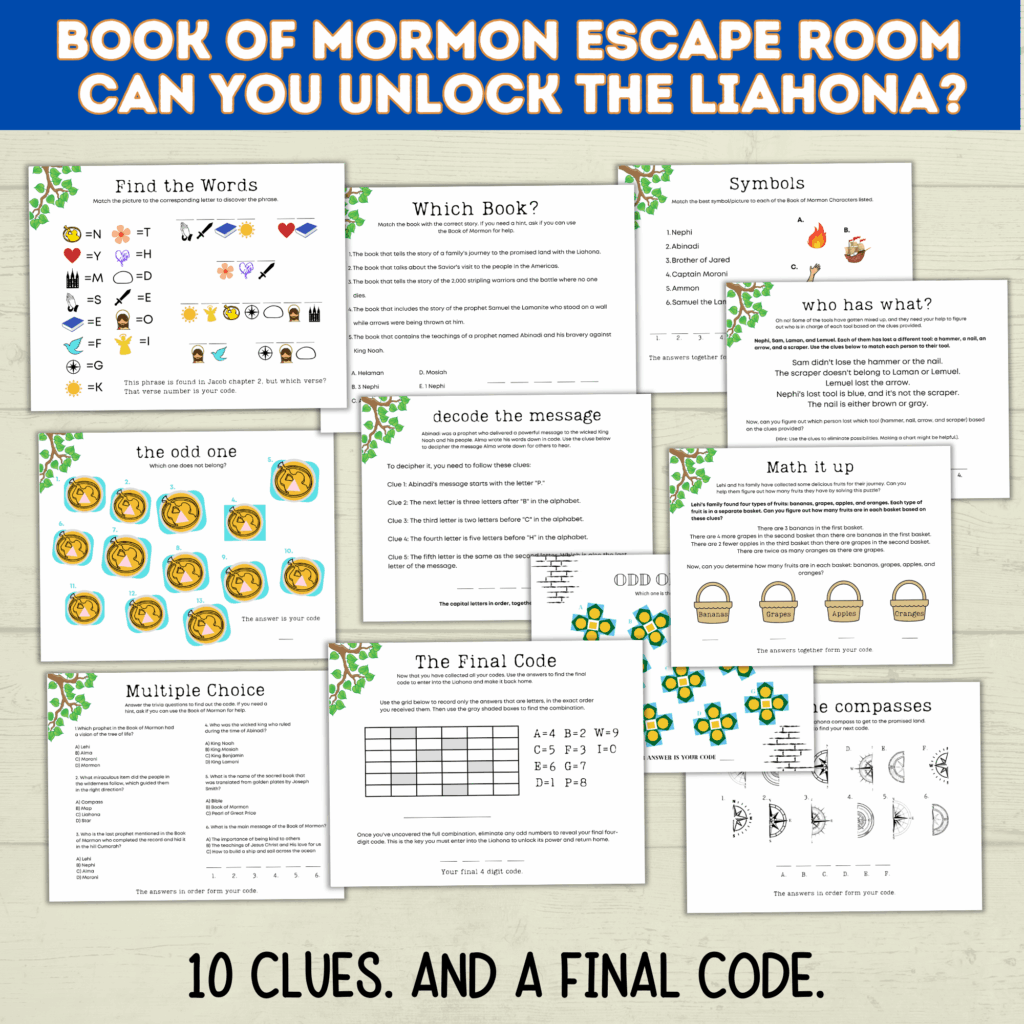 Book of Mormon Escape Room Printable for Kids and Youth - Paper ...